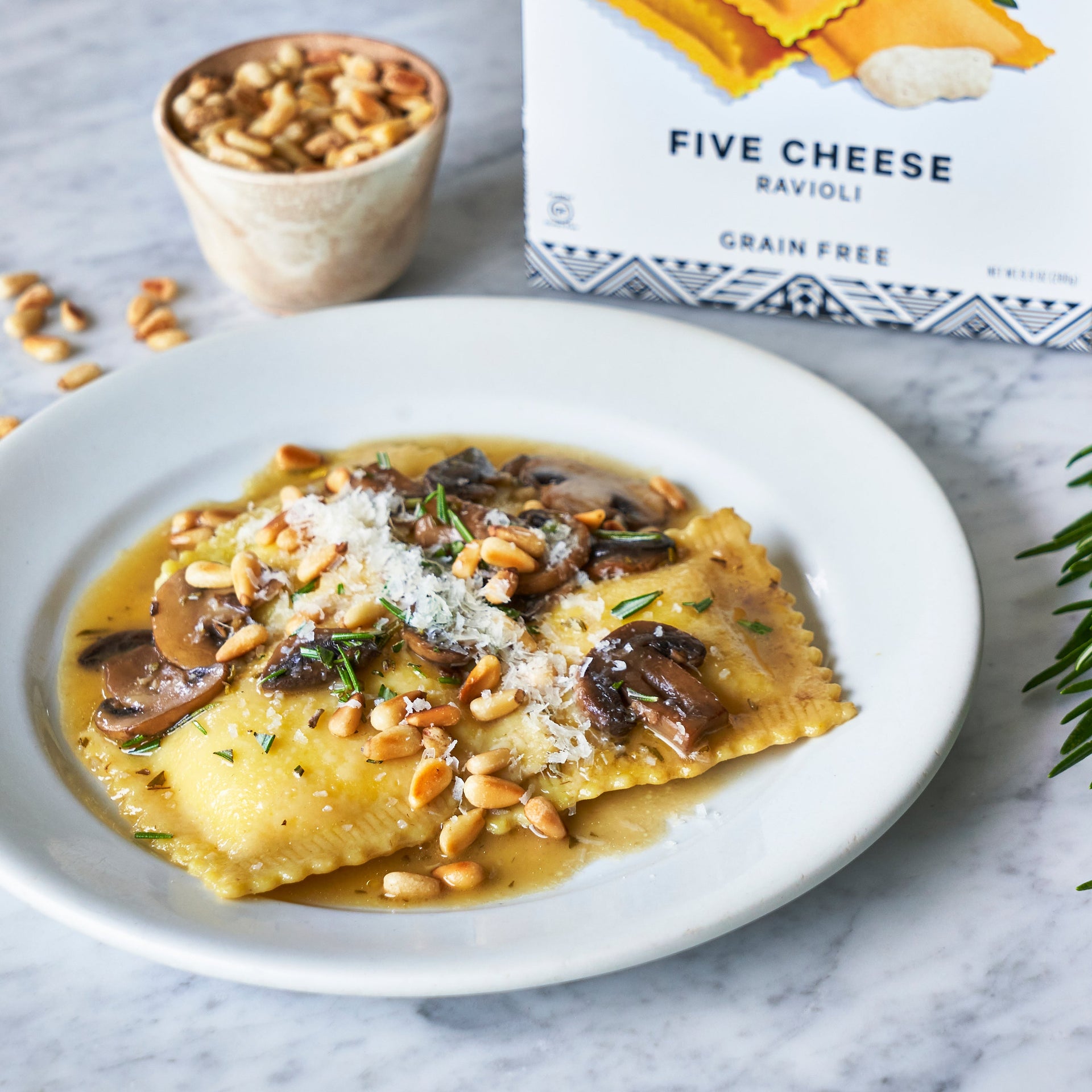 Mushroom and Pine Nut Five Cheese Ravioli